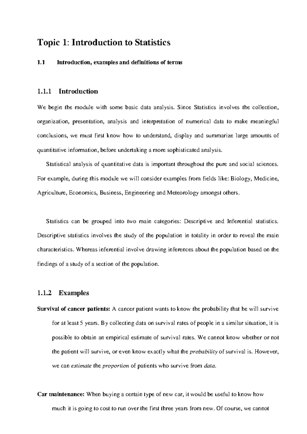 Statistics 1 - Notes on statistic 1 - Topic 1 : Introduction to ...