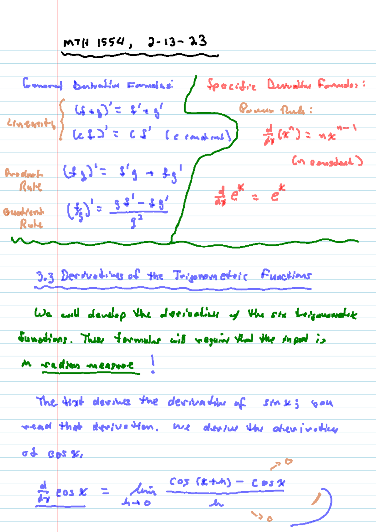 Derivatives of Trig - Explained - MTH 154 - Studocu