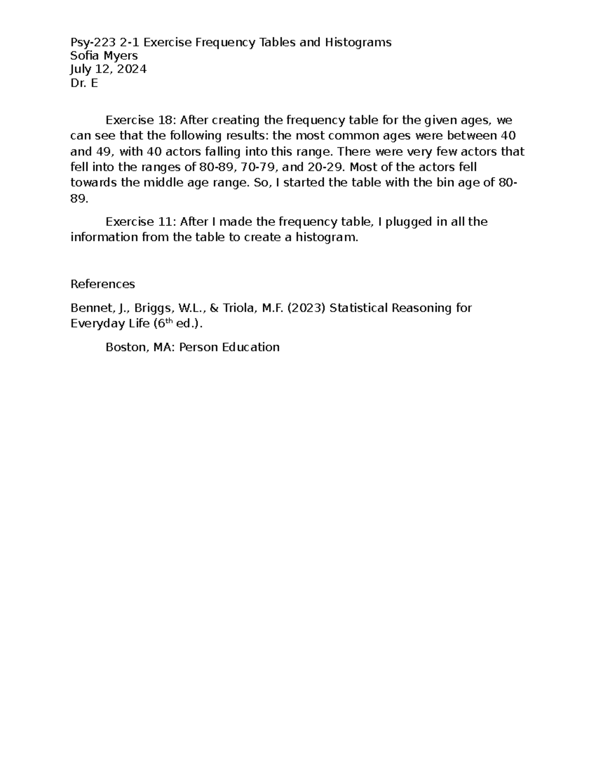 2-1 Exercise frequency tables and histograms exercise 18 and exercise ...