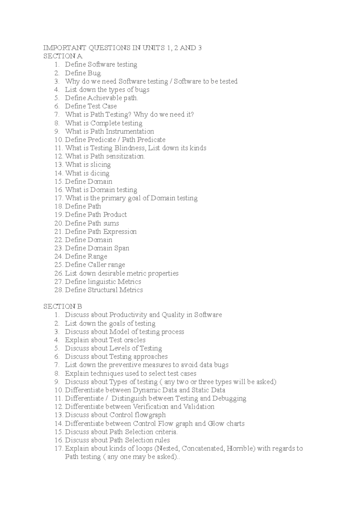 ST Important Questions U1 2 3 IMPORTANT QUESTIONS IN UNITS 1 2 AND st-important-questions-u1-2-3-important-questions-in-units-1-2-and