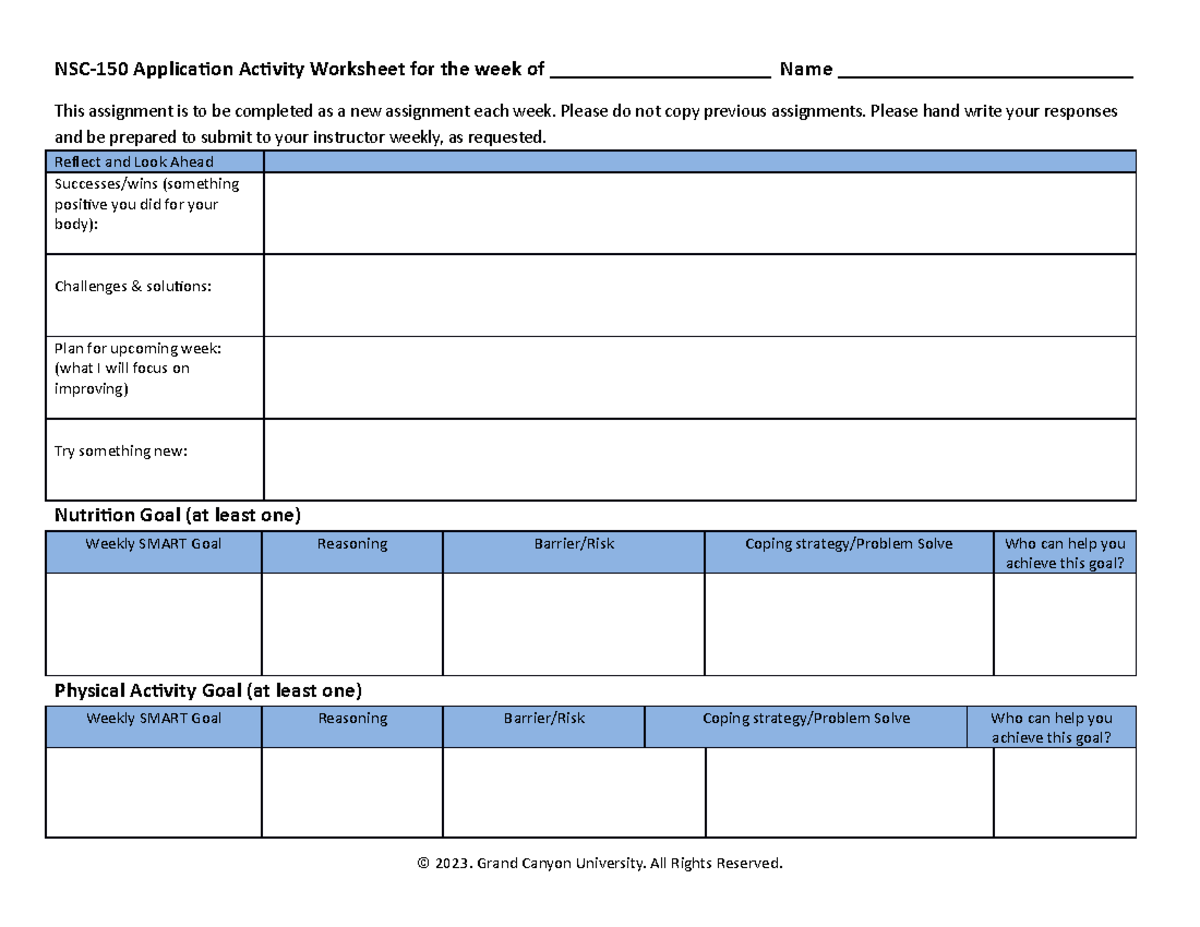 NSC 150 RS Application Activity Worksheet - NSC-150 Application ...