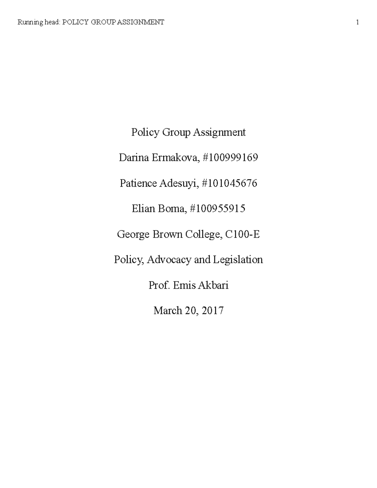 Policy Group Assignment - Richmond Adelaide Child Care Centre Analysis ...
