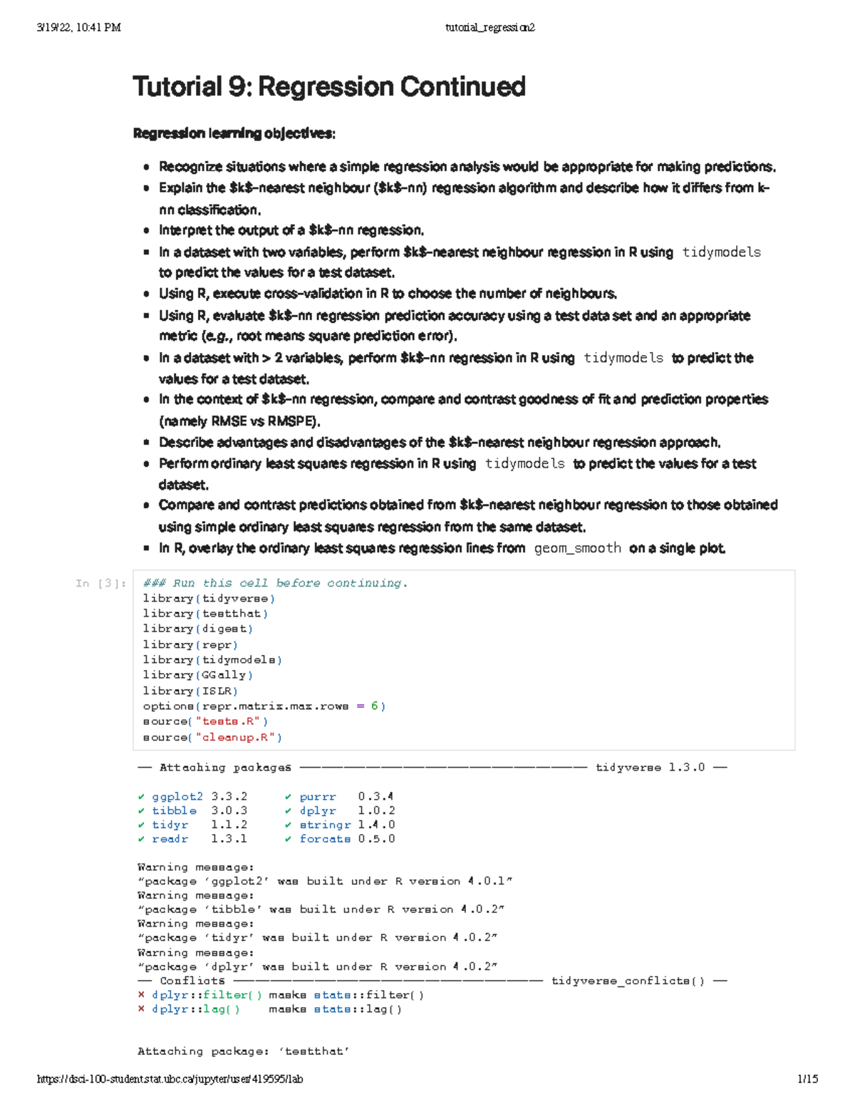 Jupyter Lab Tutorial Regression Continued 9 Tutorial 9 Regression Continued Regression 6392