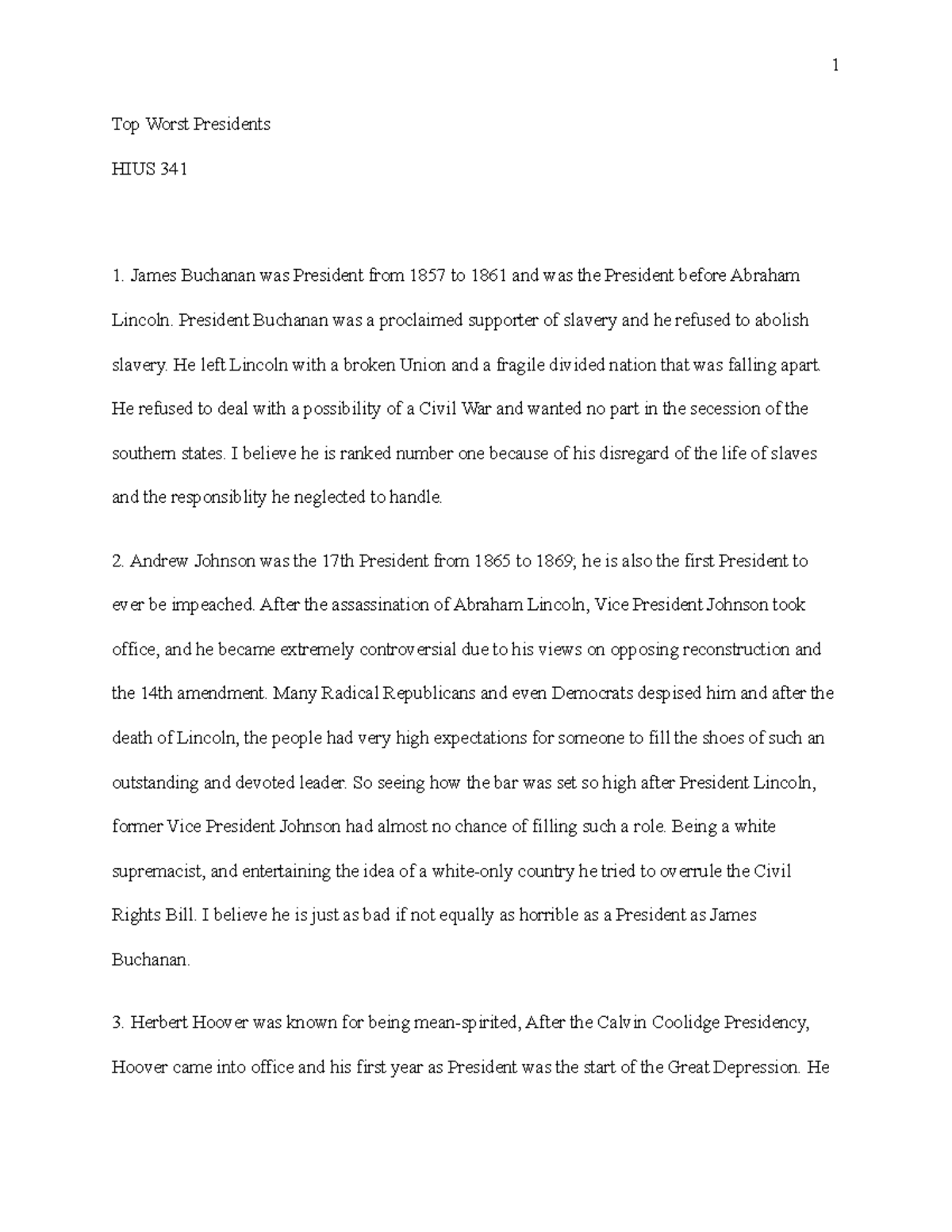 Report (35) - An assignment by Amanda Bixler - 1 Top Worst Presidents ...