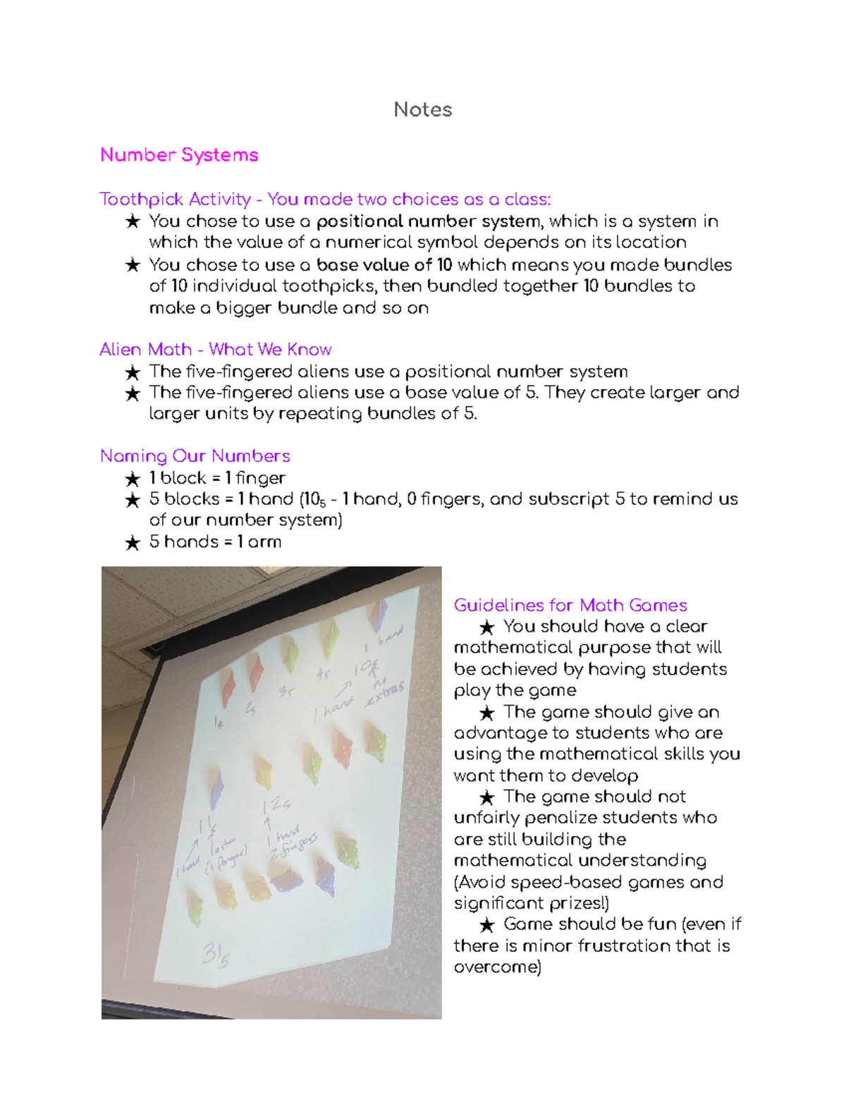Notes - Notes Number Systems Toothpick Activity - You made two choices ...