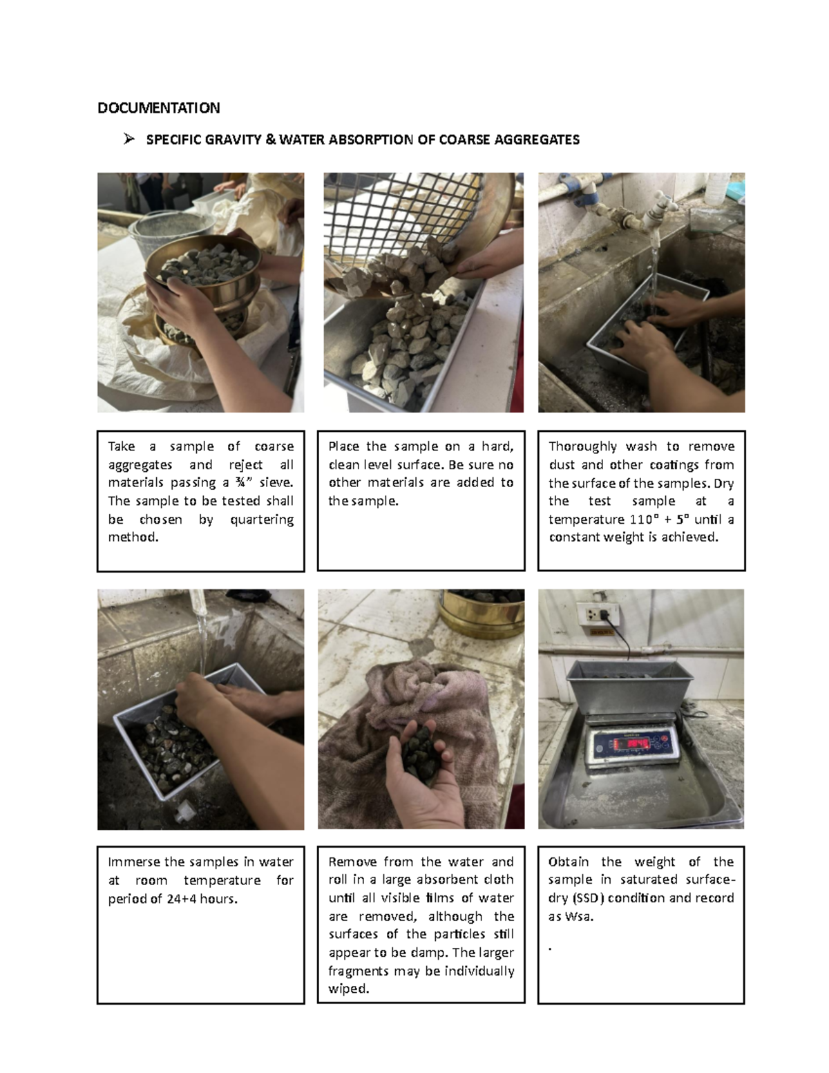 Documentation EXP 5 CMT - DOCUMENTATION SPECIFIC GRAVITY & WATER ABSORPTION OF COARSE - Studocu