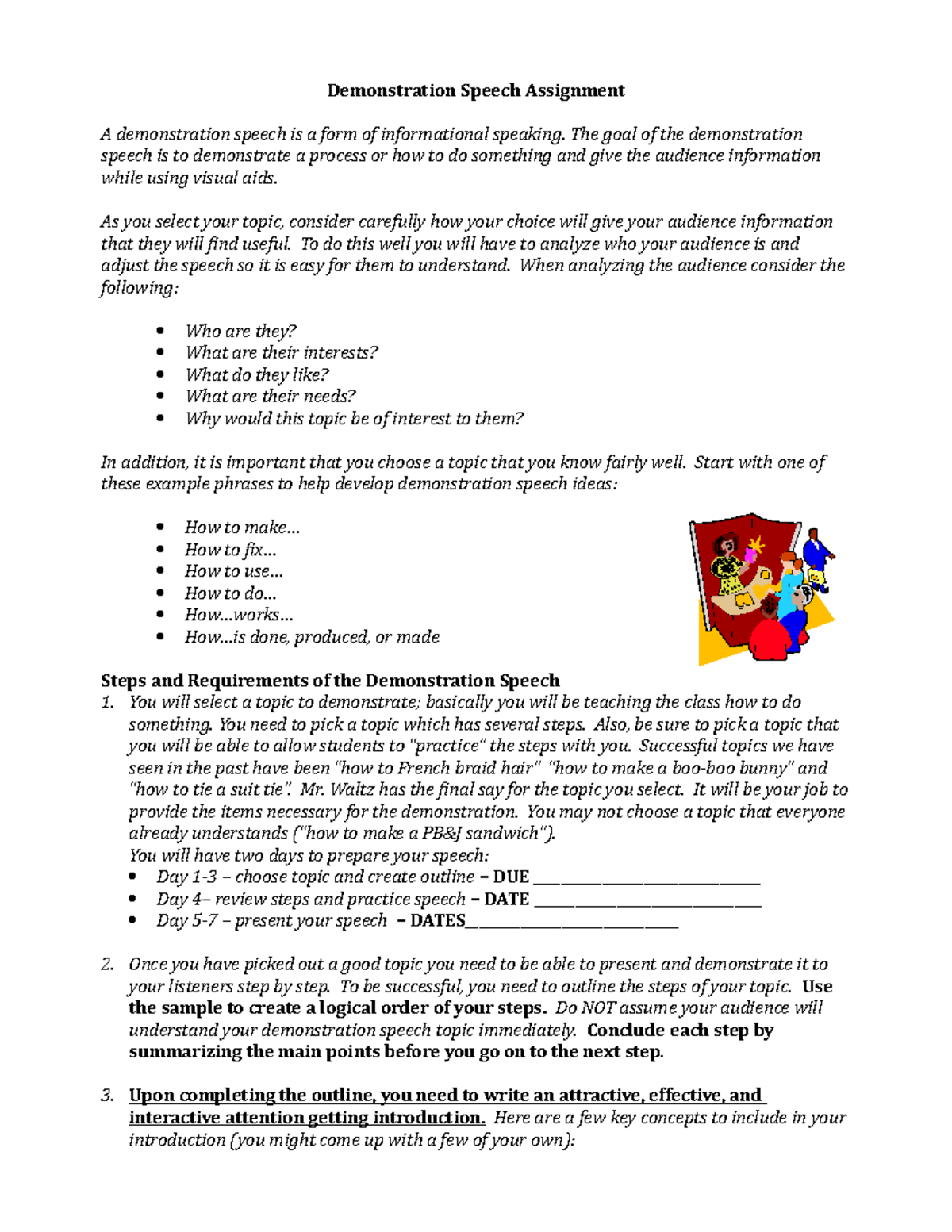 Demonstration Speech Assignment with Rubric - Demonstration Speech ...