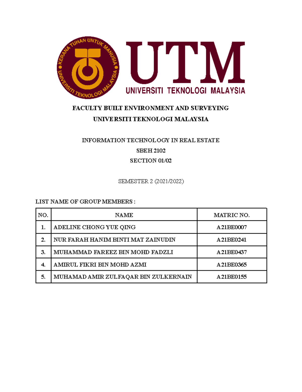 SBEH 2102- by 1 7 - SBEH 2102 assignment 2021 - FACULTY BUILT ...