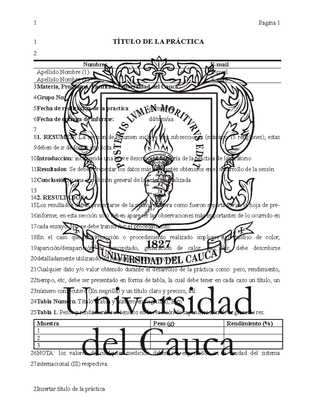 Plantilla de informe - TÍTULO DE LA PRÁCTICA Nombres E-mail Apellido ...