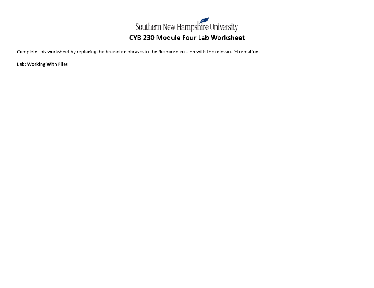 CYB 230 Module Four Lab Worksheet Greg Romo - CYB 230 Module Four Lab ...