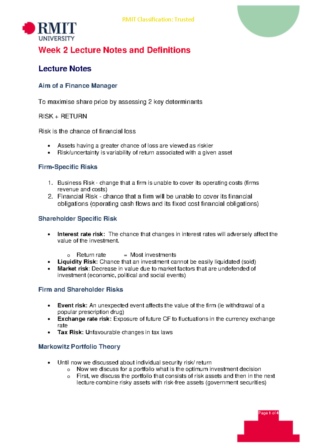 Week 2 Lecture Notes And Definitions Week 2 Lecture Notes And