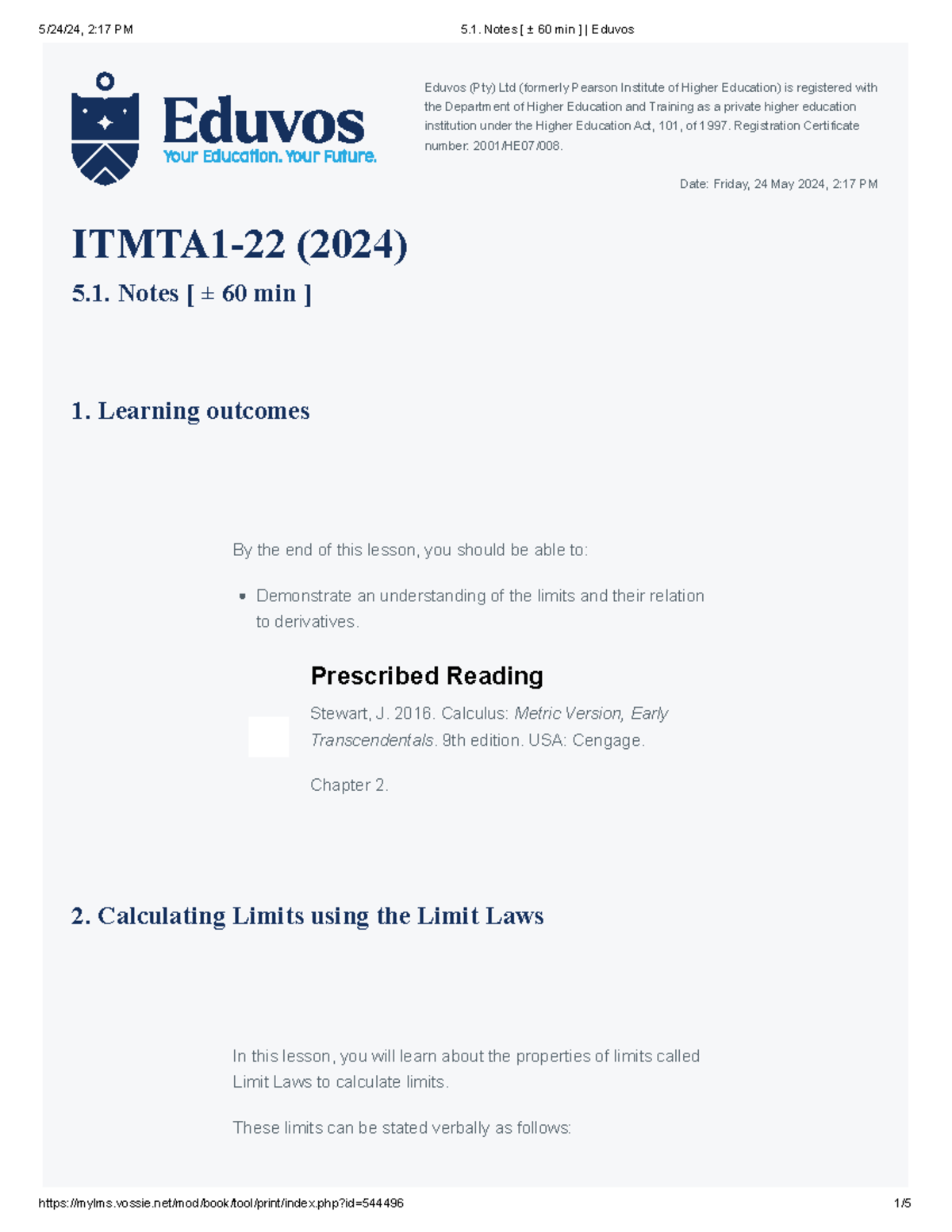 Week 2.2 Notes - Eduvos (Pty) Ltd (formerly Pearson Institute of Higher ...