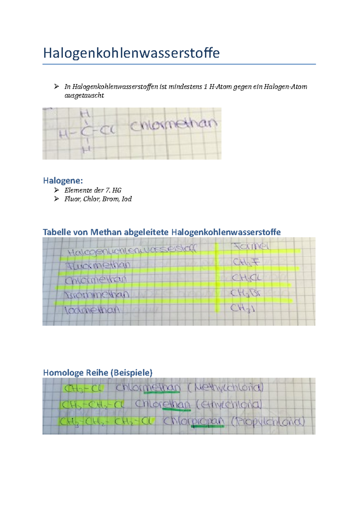 Halogenkohlenwasserstoffe - HG Fluor, Chlor, Brom, Iod Tabelle von Methan abgeleitete - Studocu