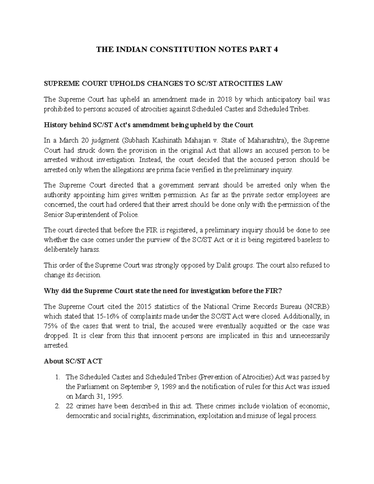 THE Indian Constitution Notes PART 4 - THE INDIAN CONSTITUTION NOTES ...