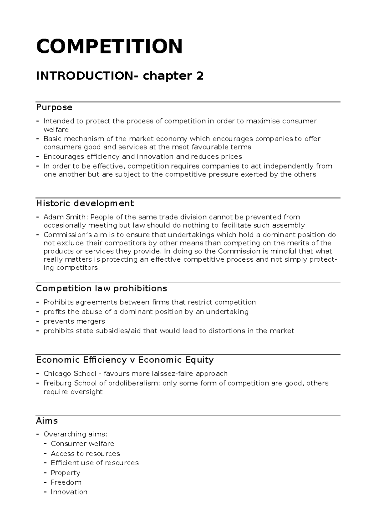 Competition Revision notes - COMPETITION INTRODUCTION- chapter 2 ...