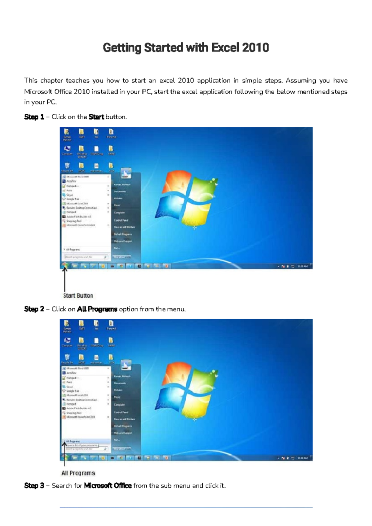 MS Excel Basic 1 Getting Star Ted With Excel 2010 This Chapter