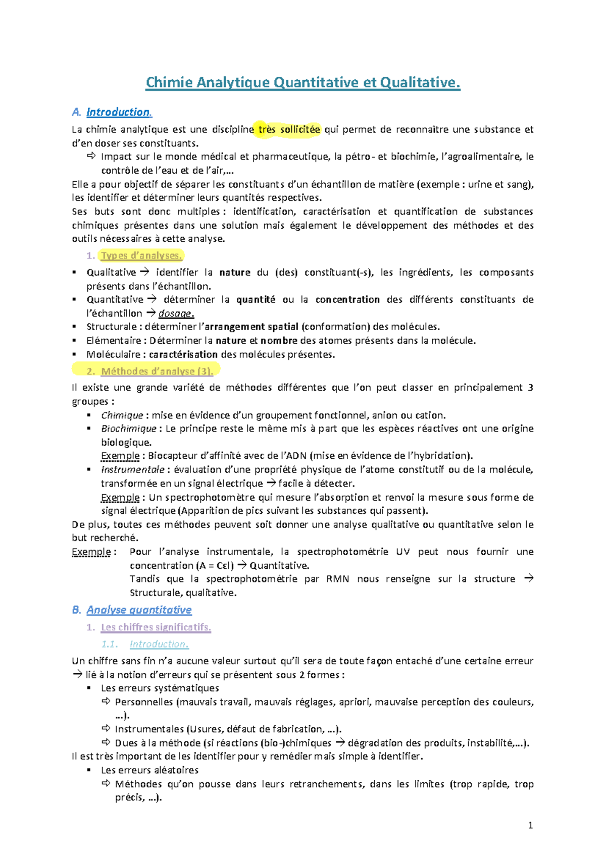 CAQ synthèse - Chimie Analytique Quantitative et Qualitative. A ...