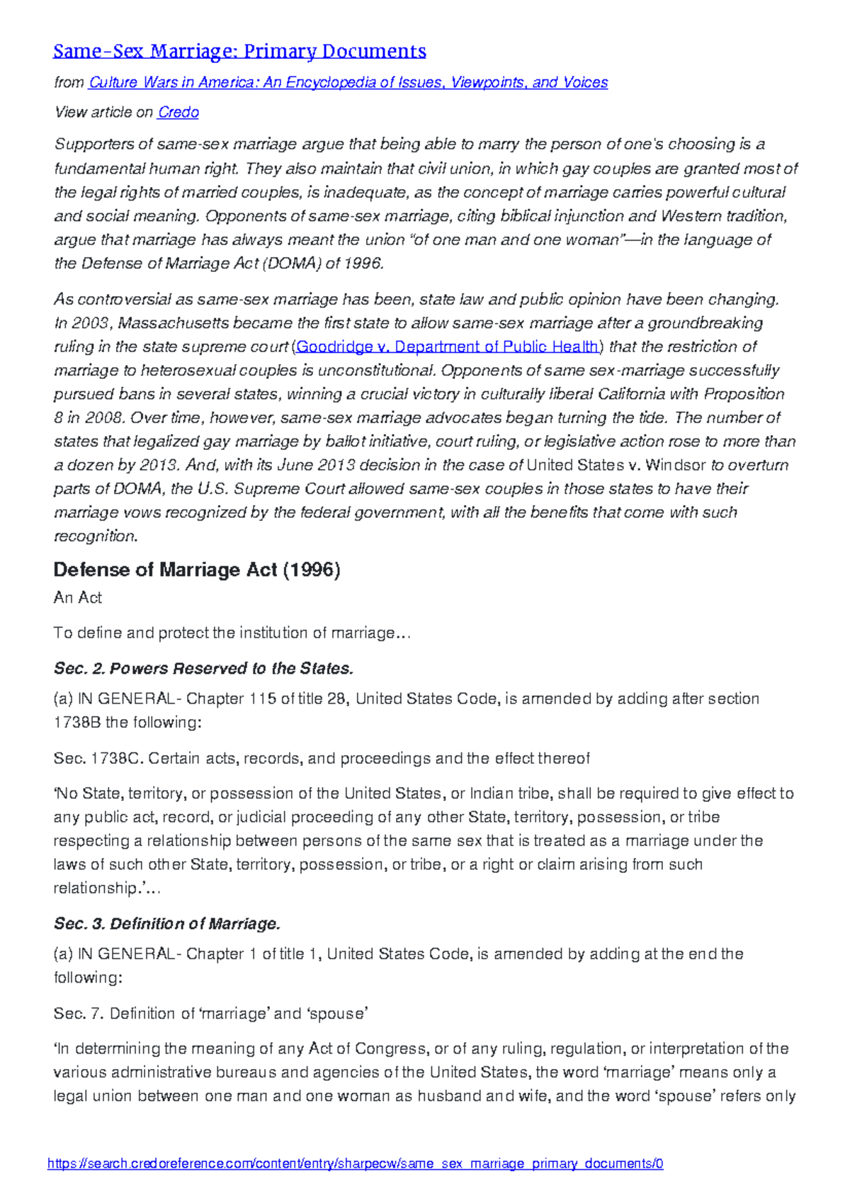 Same sex marriage primary documents - Same-Sex Marriage: Primary ...