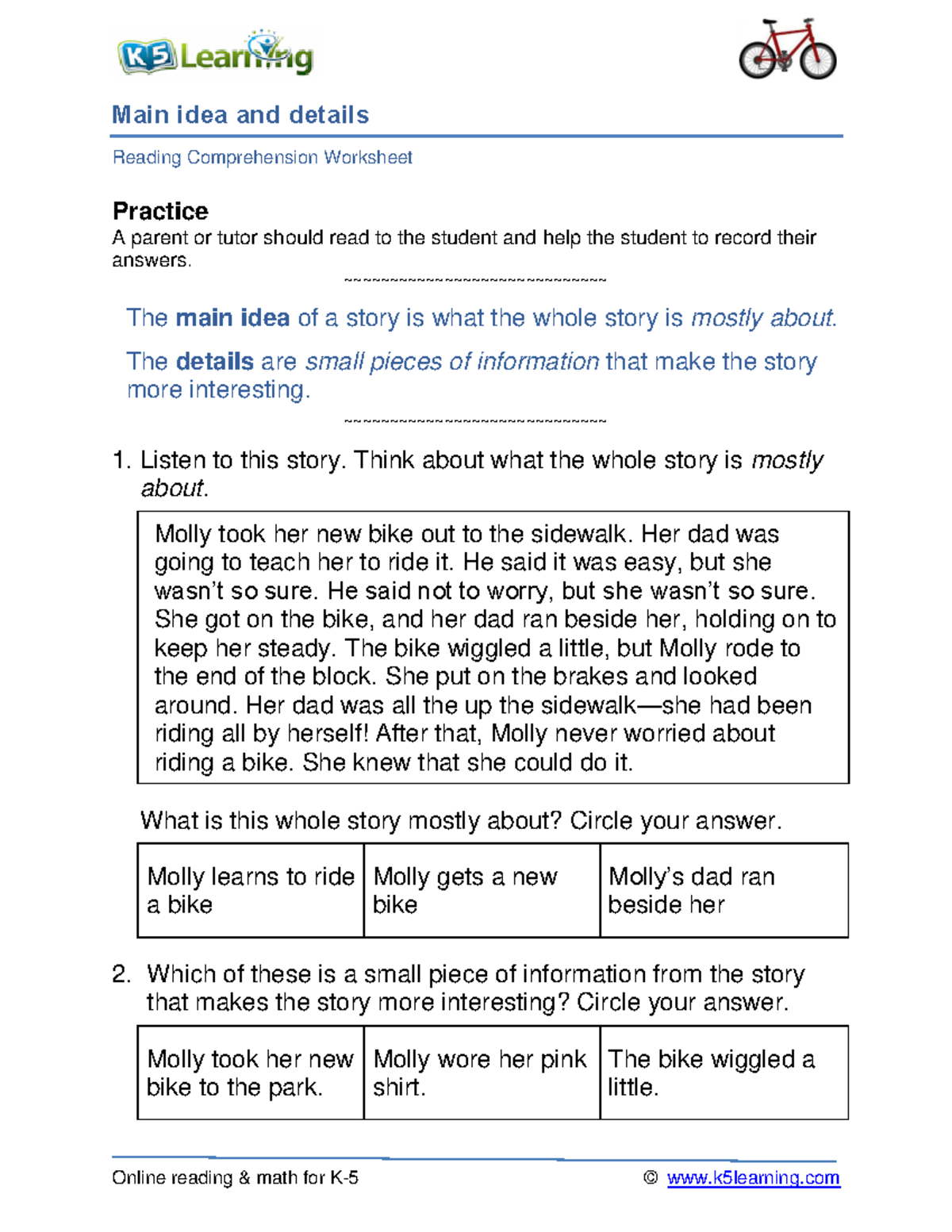 Grade 2 main idea b - tutorial - Online reading & math for K-5 ...
