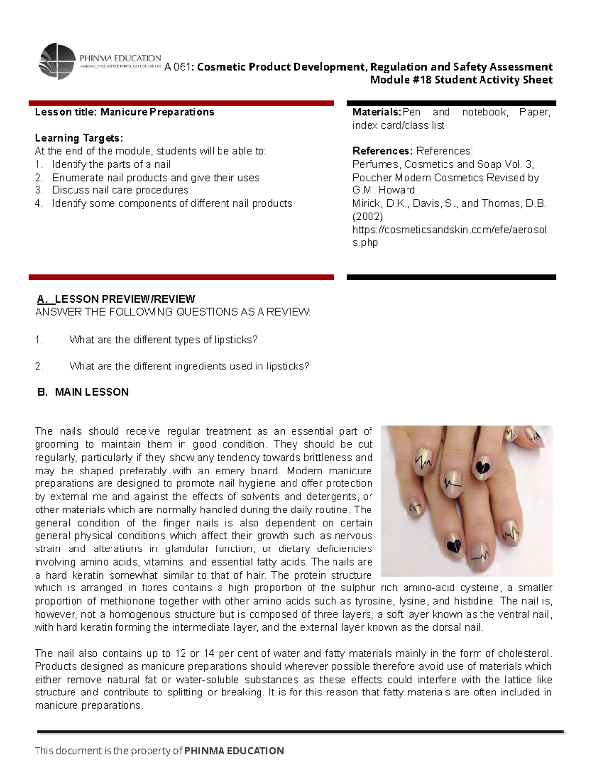 Module 18 SAS - cosmetics - Module #18 Student Activity Sheet Lesson ...