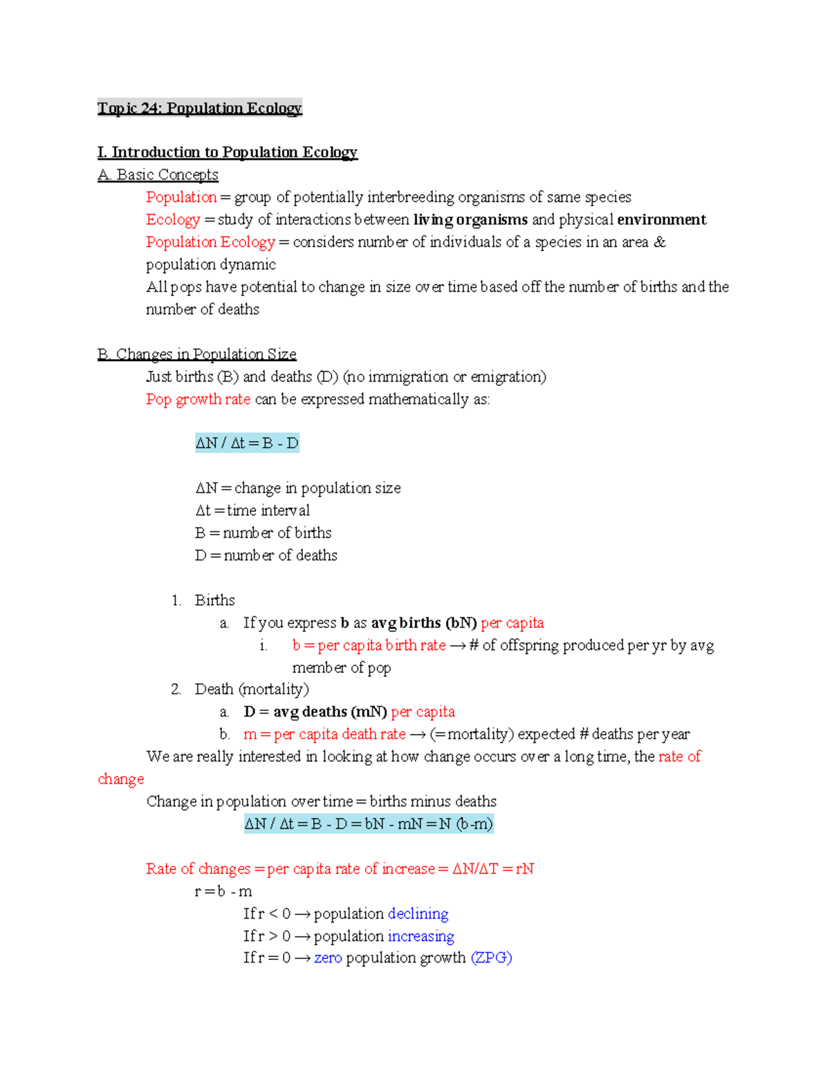 Topic 24 Population Ecology - Topic 24: Population Ecology I ...