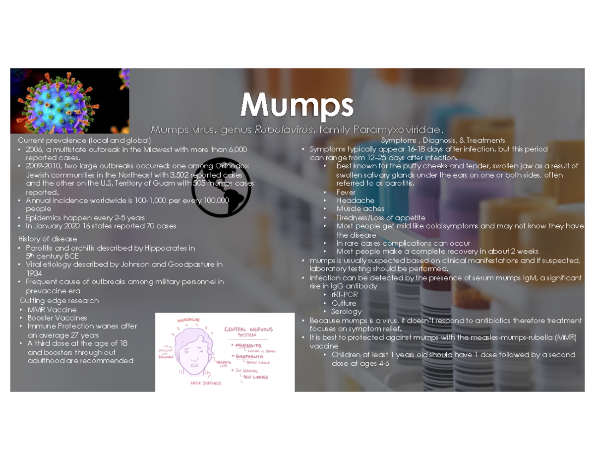 Mumps Disease Poster - Final project - Mumps Mumps virus, genus ...