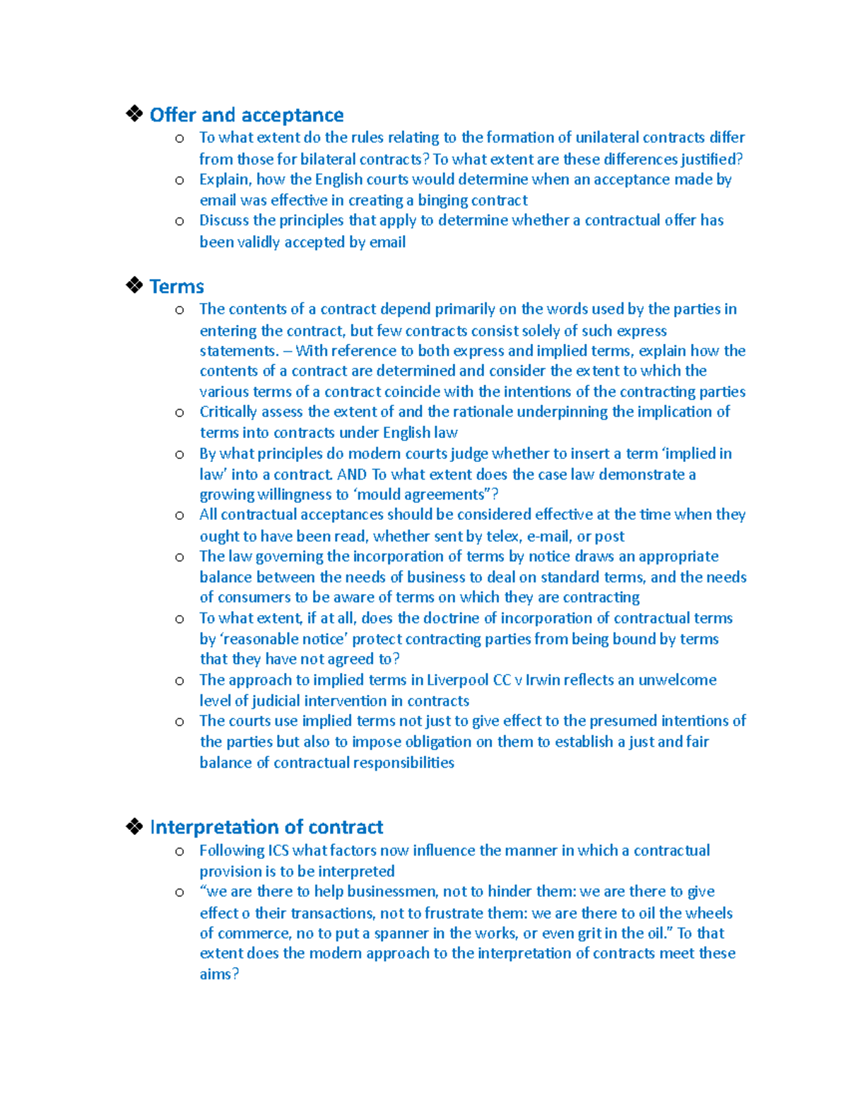 Contract law questions - Offer and acceptance o To what extent do the ...