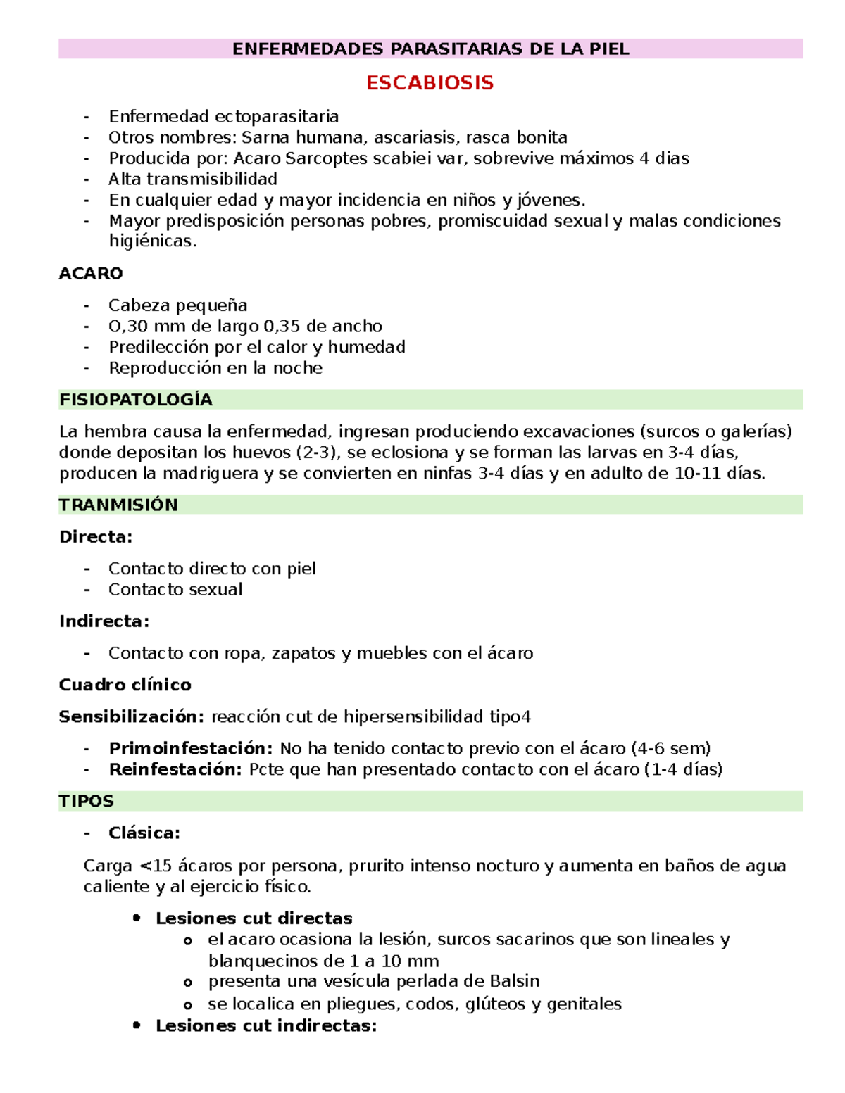 Enfermedades Parasitarias DE LA PIEL - ENFERMEDADES PARASITARIAS DE LA PIEL ESCABIOSIS ...