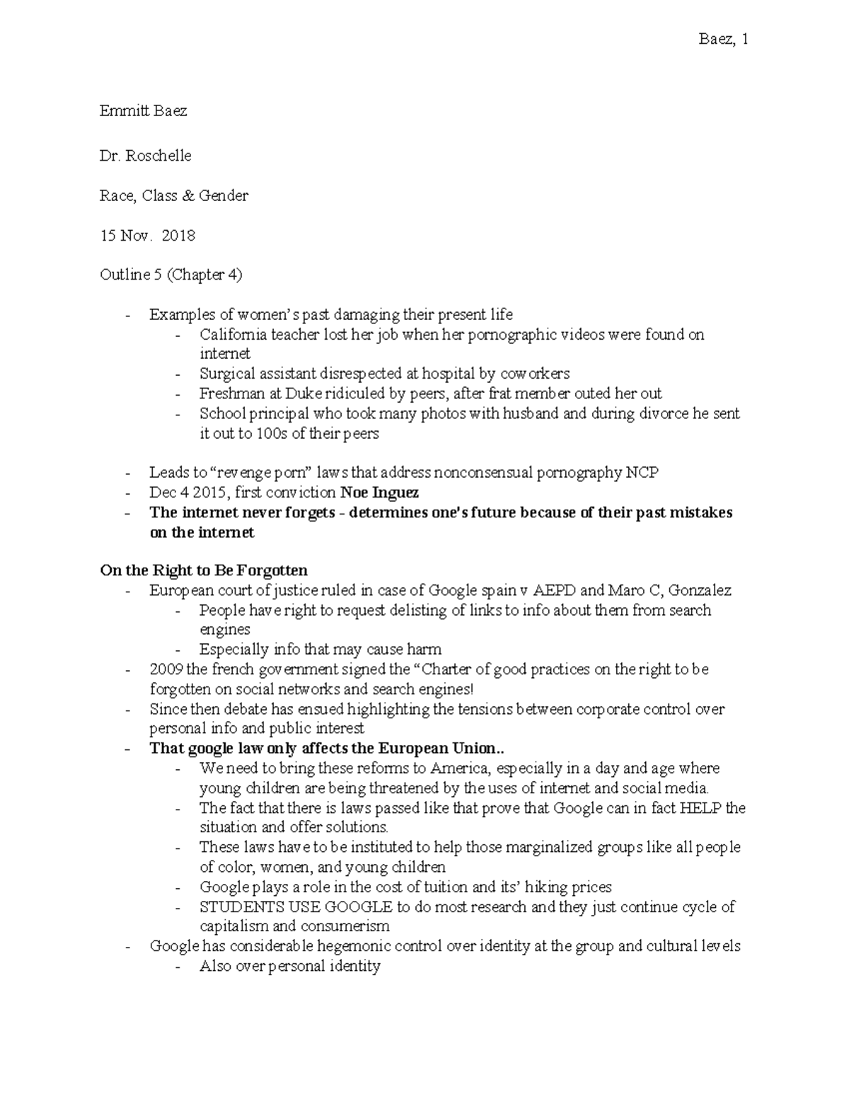 Algorithms of Oppression -Chapter 4 outline PDF - Baez, 1 Emmitt Baez ...