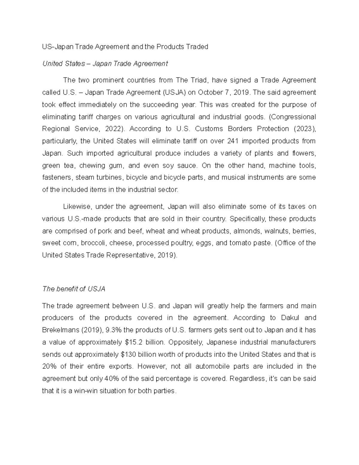 Japan and US Trade - review - US-Japan Trade Agreement and the Products ...