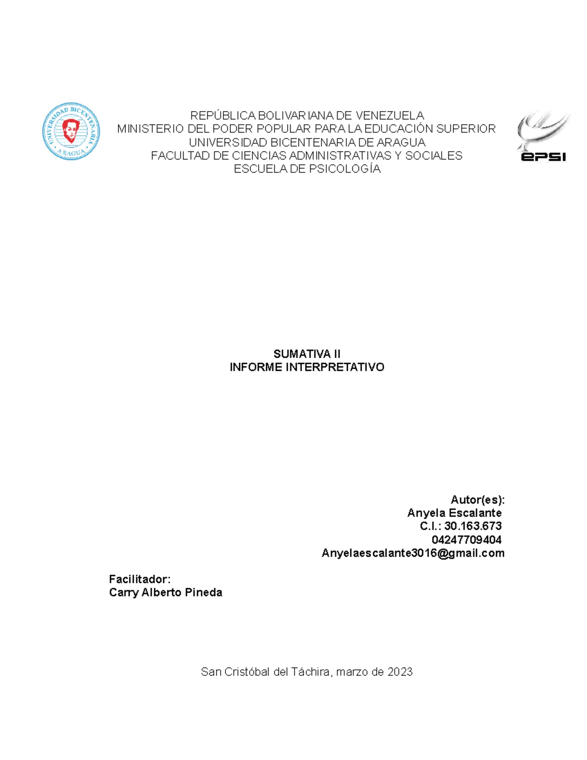informe interpretativo - REPÚBLICA BOLIVARIANA DE VENEZUELA MINISTERIO ...