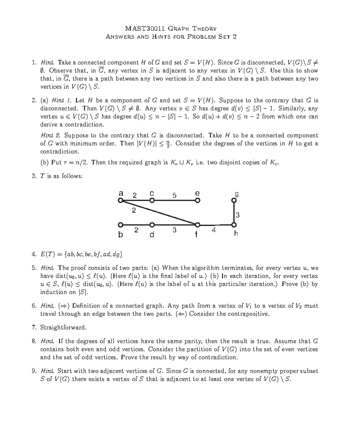 Answer Set 2021 Section 2 (Problem Booklet) - MAST30011 Graph Theory ...