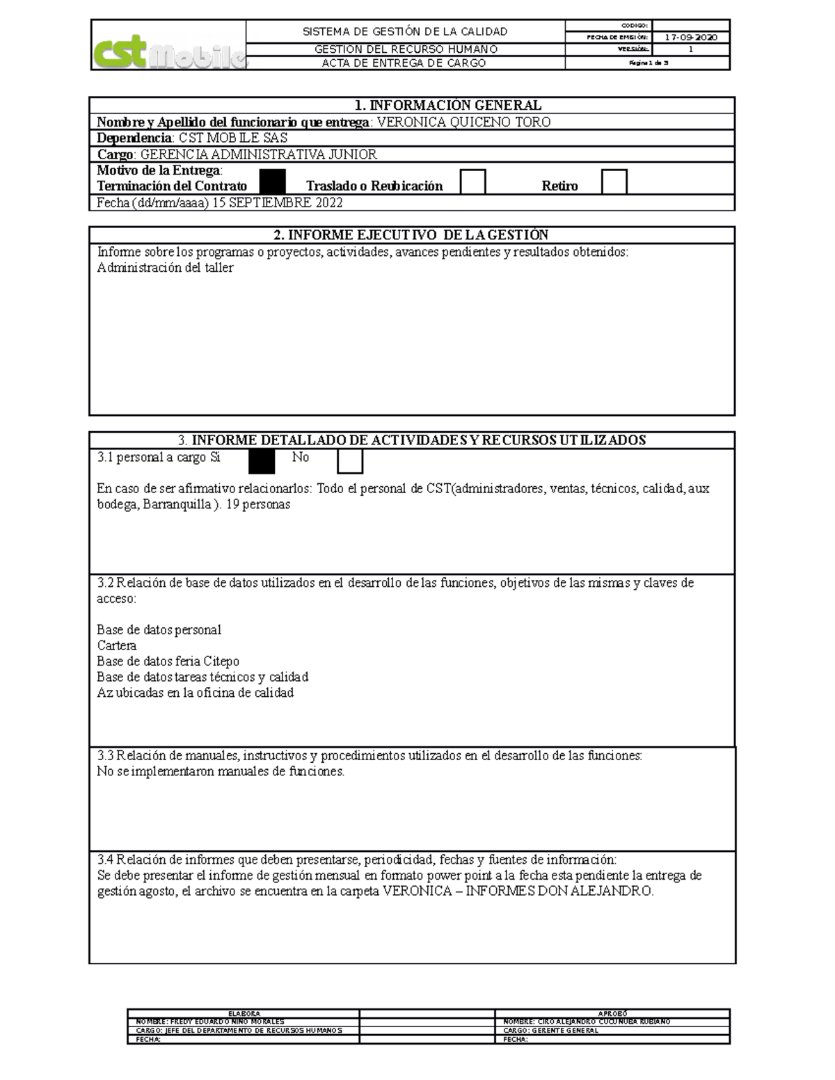 Formato (Acta De Entrega de Cargo) cst - SISTEMA DE GESTIÓN DE LA ...
