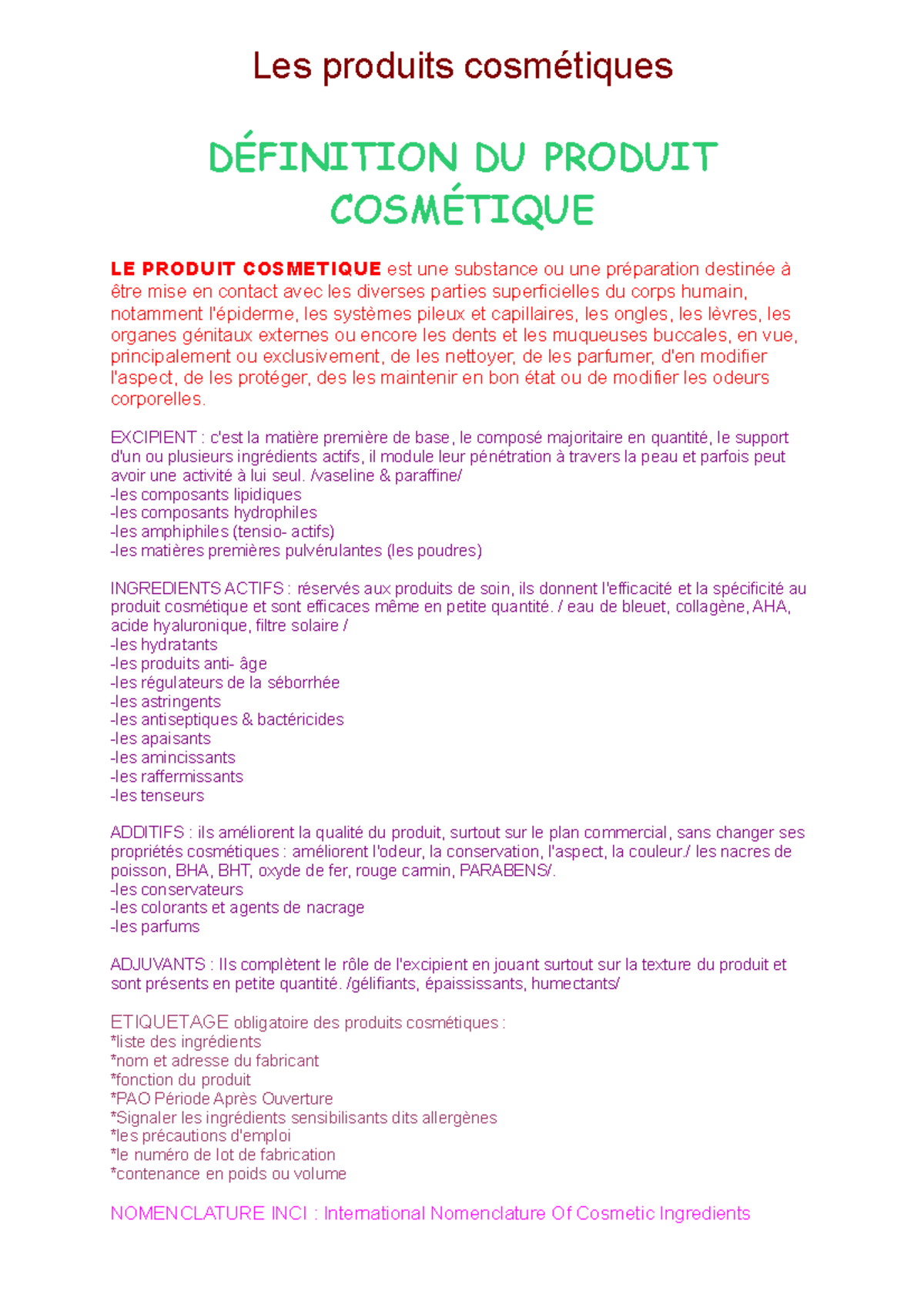 Cosmetologie Les Produits Cosmetiques - Les produits cosmétiques ...