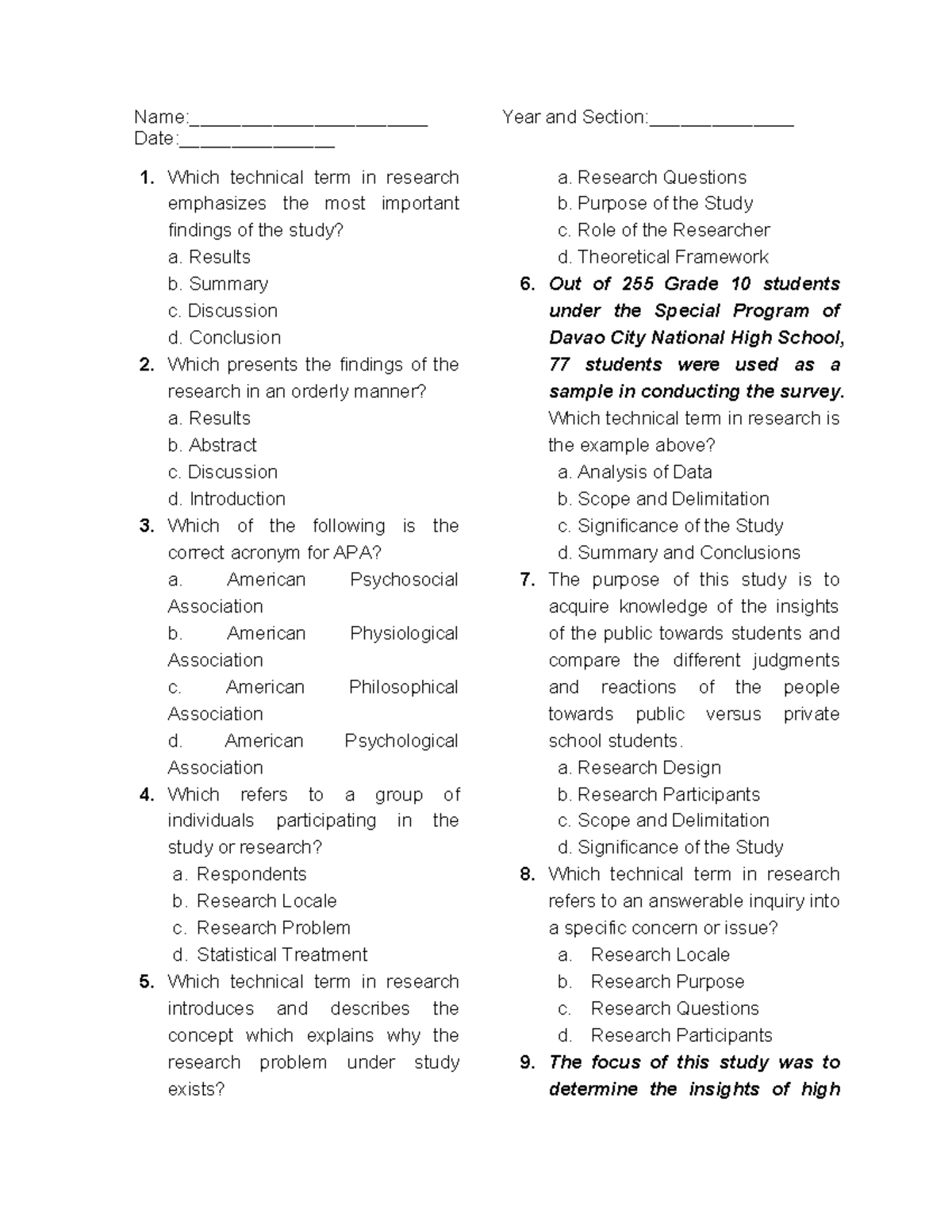 4TH- Quarter-TQ - TEST QUESTIONNAIRES - 4TH QUARTER ENGLISH 10 Which ...