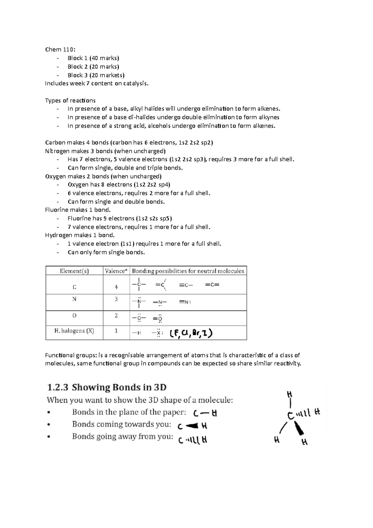 Chem cheat sheet mid-term - Chem 110: - Block 1 (40 marks) - Block 2 ...