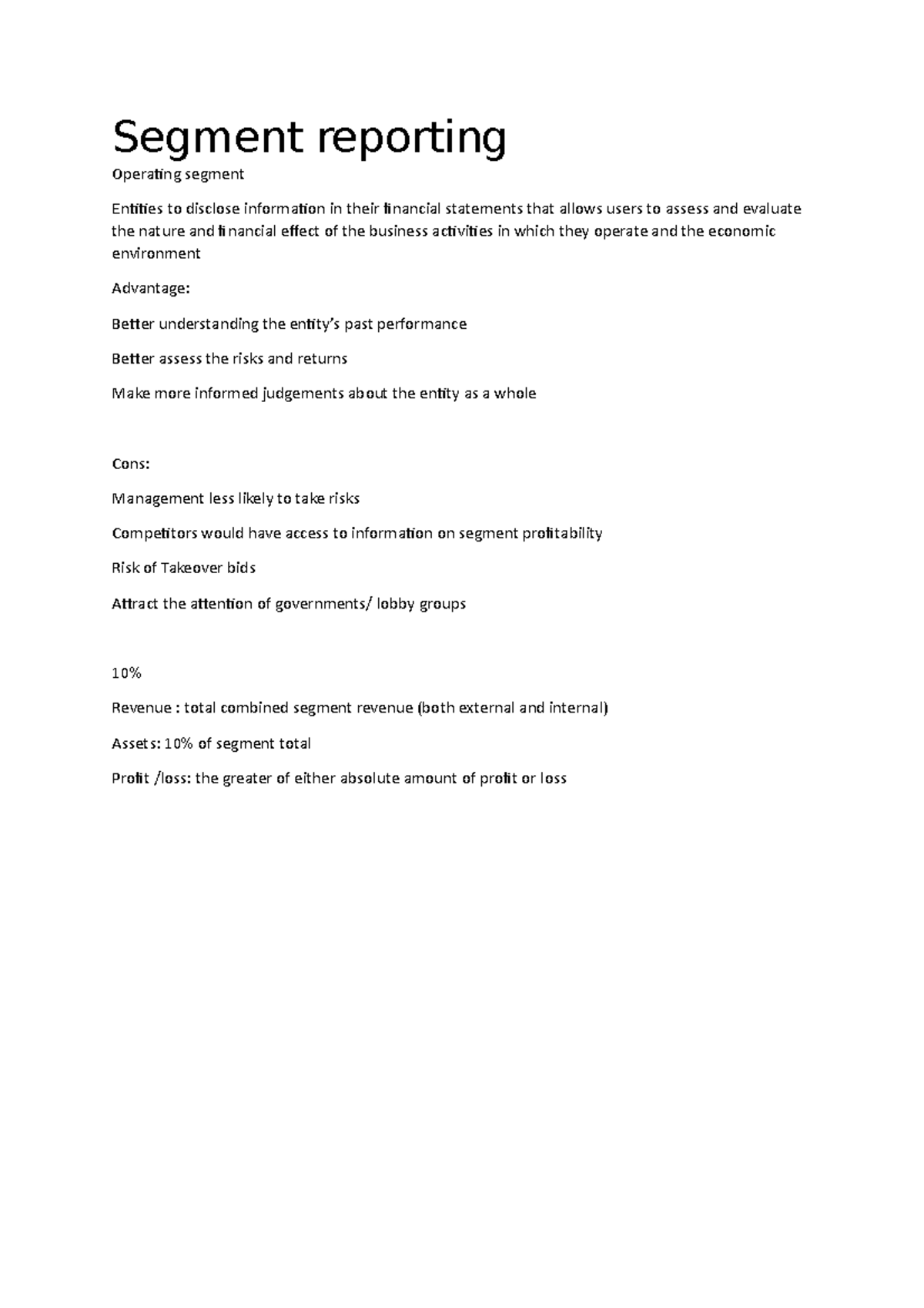 Segment reporting - Notes - Segment reporting Operating segment ...