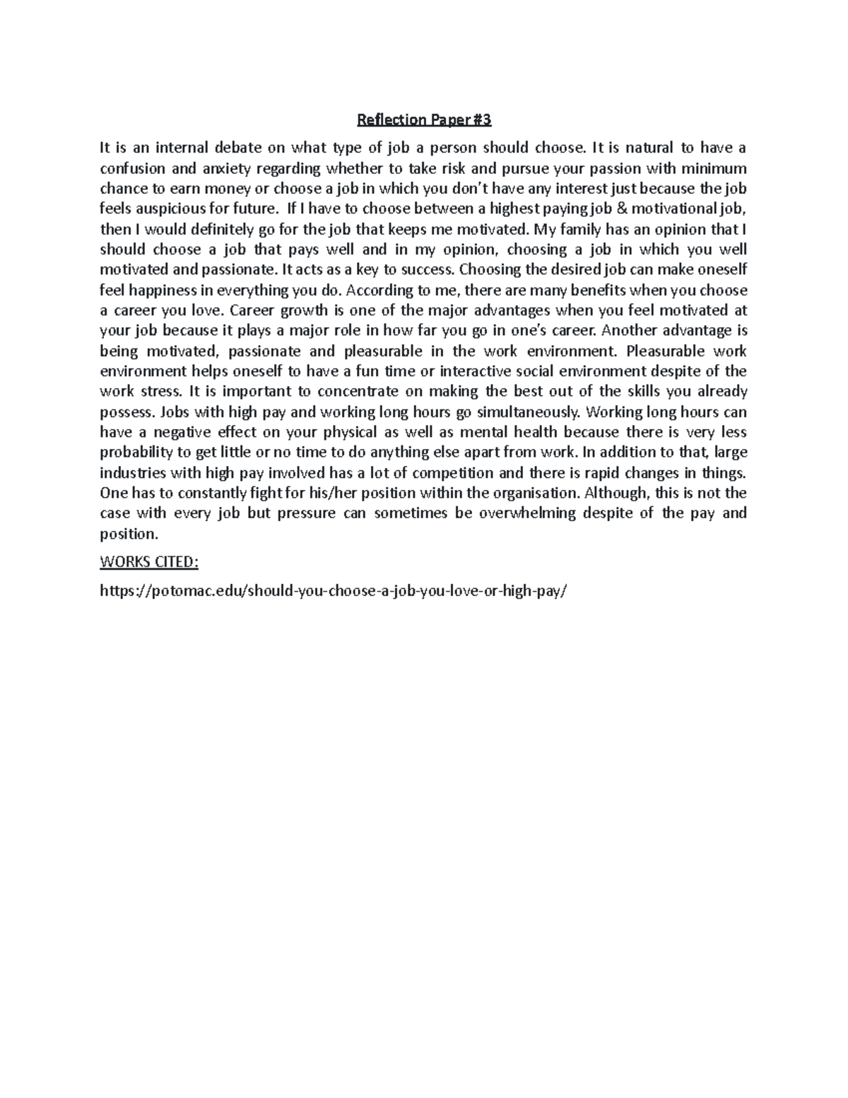 ADMS 2400 A, Reflection Paper #3 - Reflection Paper # It is an internal ...