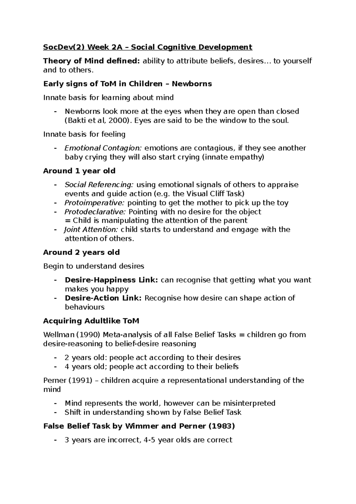 Theory of Mind (SocDev) - SocDev(2) Week 2A – Social Cognitive ...