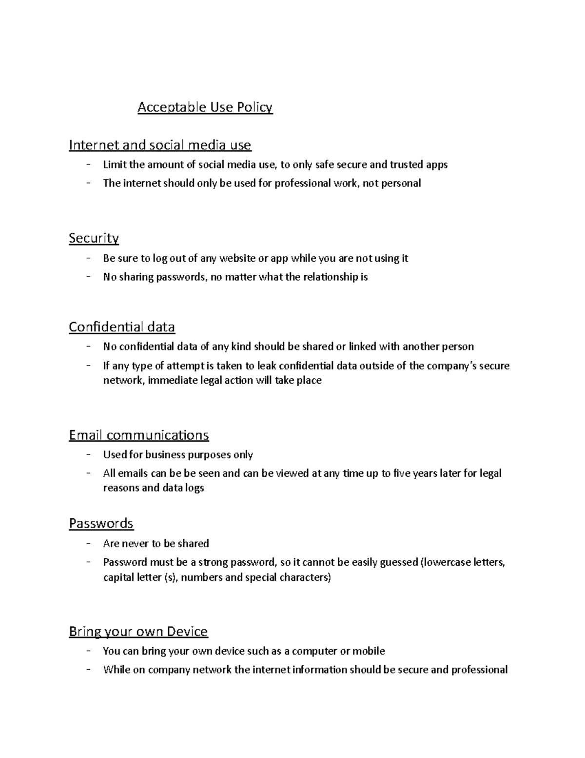 BIT Acceptable Use Policy - Acceptable Use Policy Internet and social ...