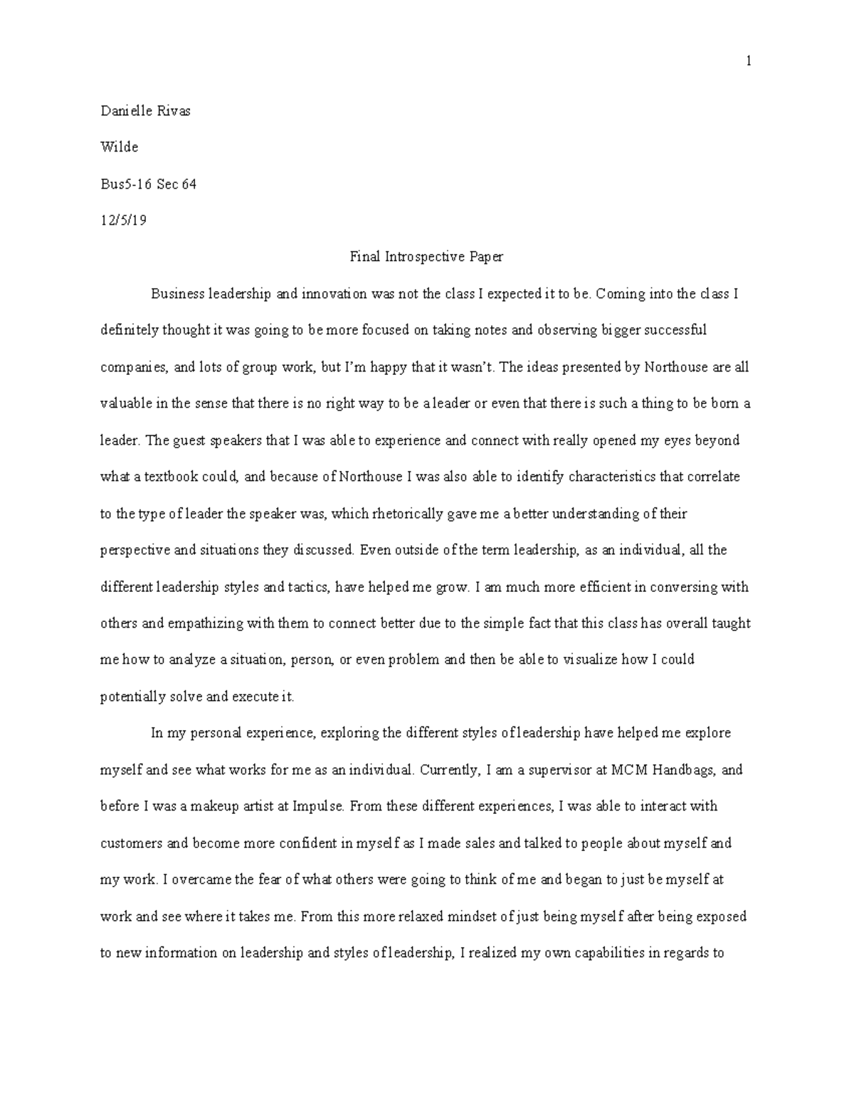 Final Introspective Paper- danielle - Danielle Rivas Wilde Bus5-16 Sec ...
