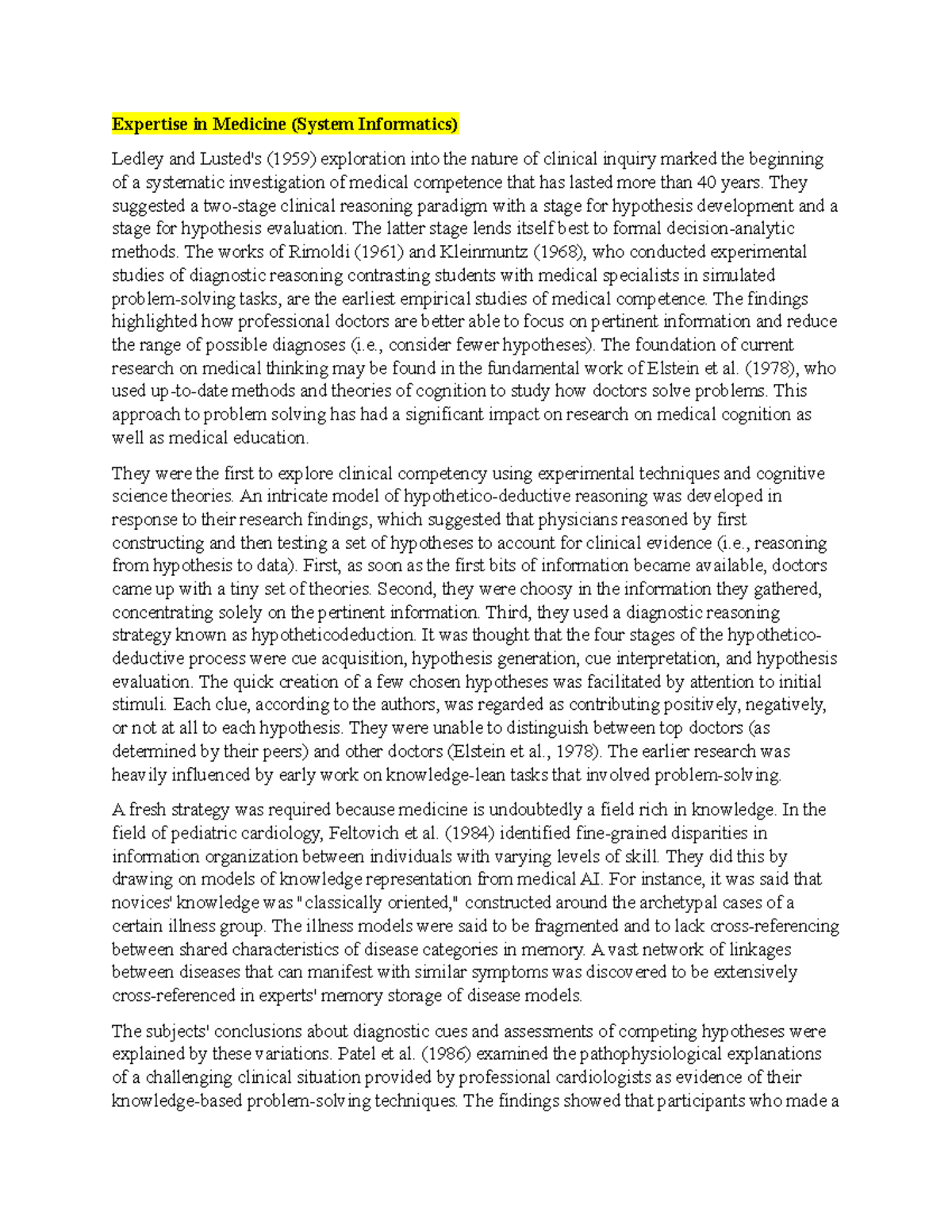 Expertise in Medicine (System Informatics) - They suggested a two-stage ...