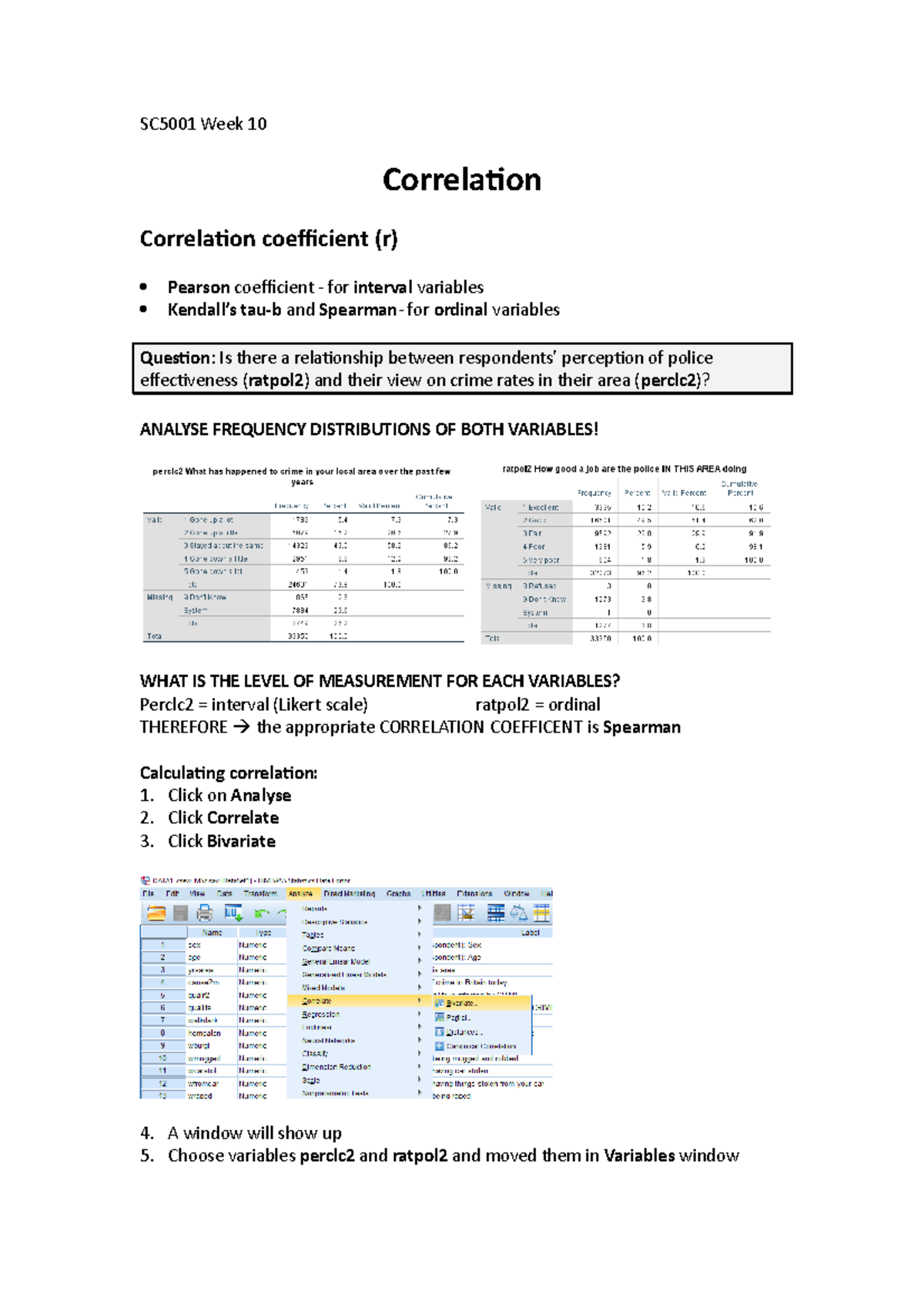 SC5001 Week 11 Correlation 2022 - SC5001 Week 10 Correlation Correlation coefficient (r) Pearson ...