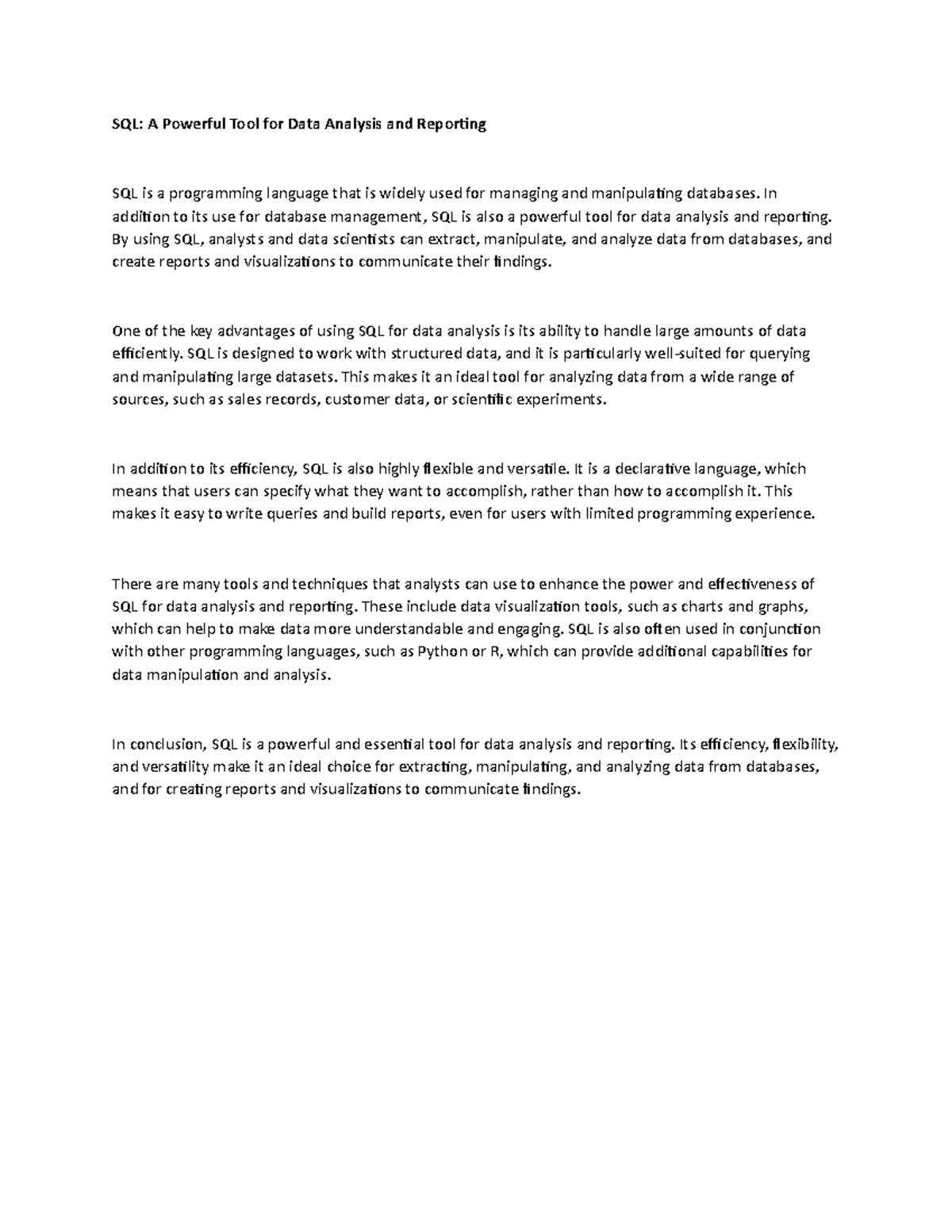 SQL A Powerful Tool for Data Analysis and Reporting - In addition to ...