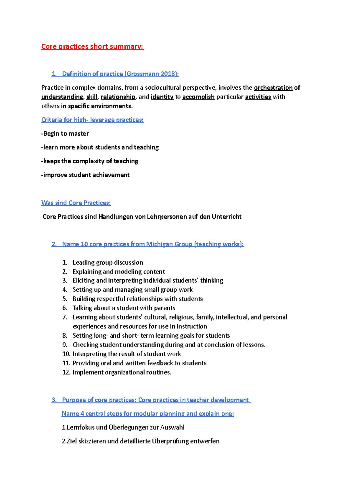 Core practices short summary - Core practices short summary: Definition ...