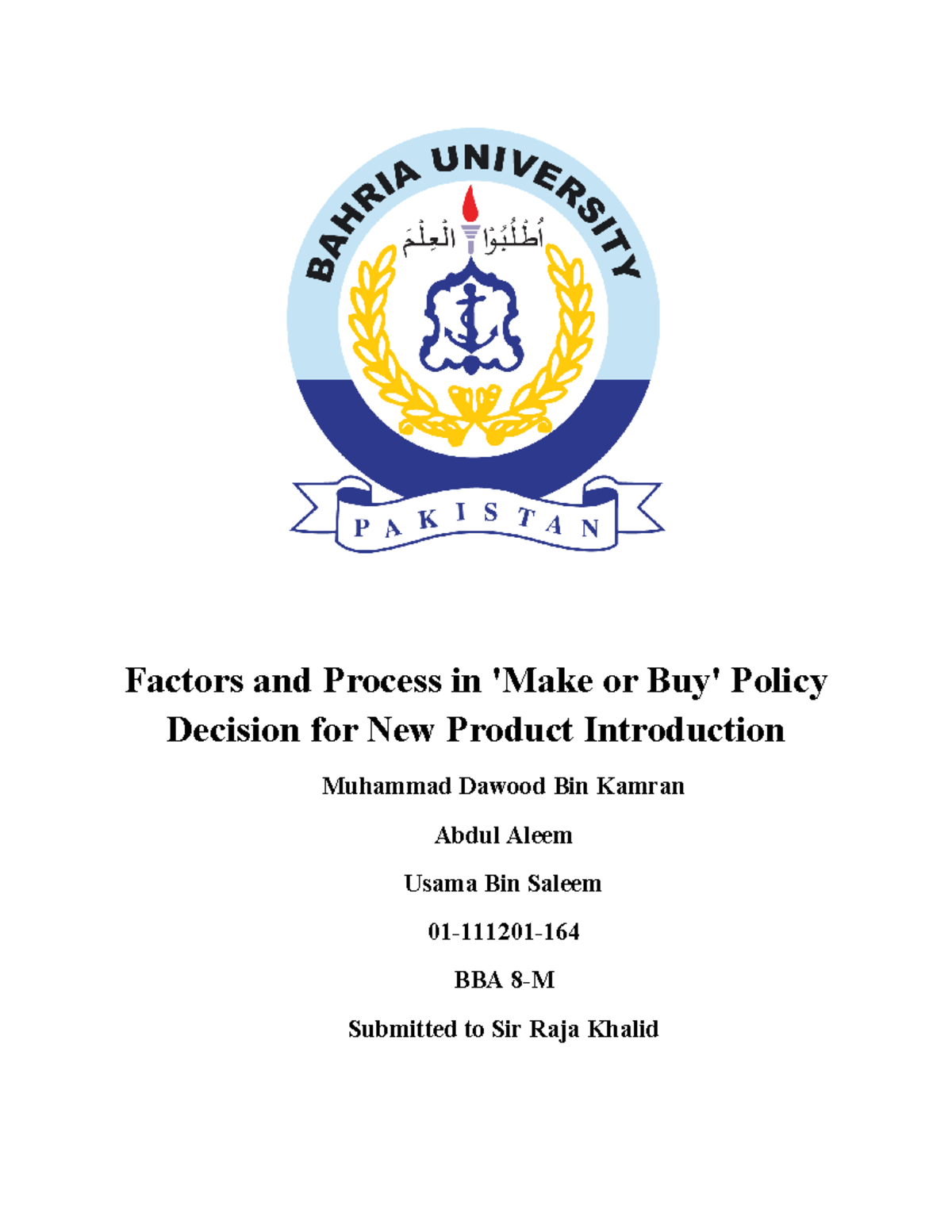 Final project - Factors and Process in 'Make or Buy' Policy Decision ...
