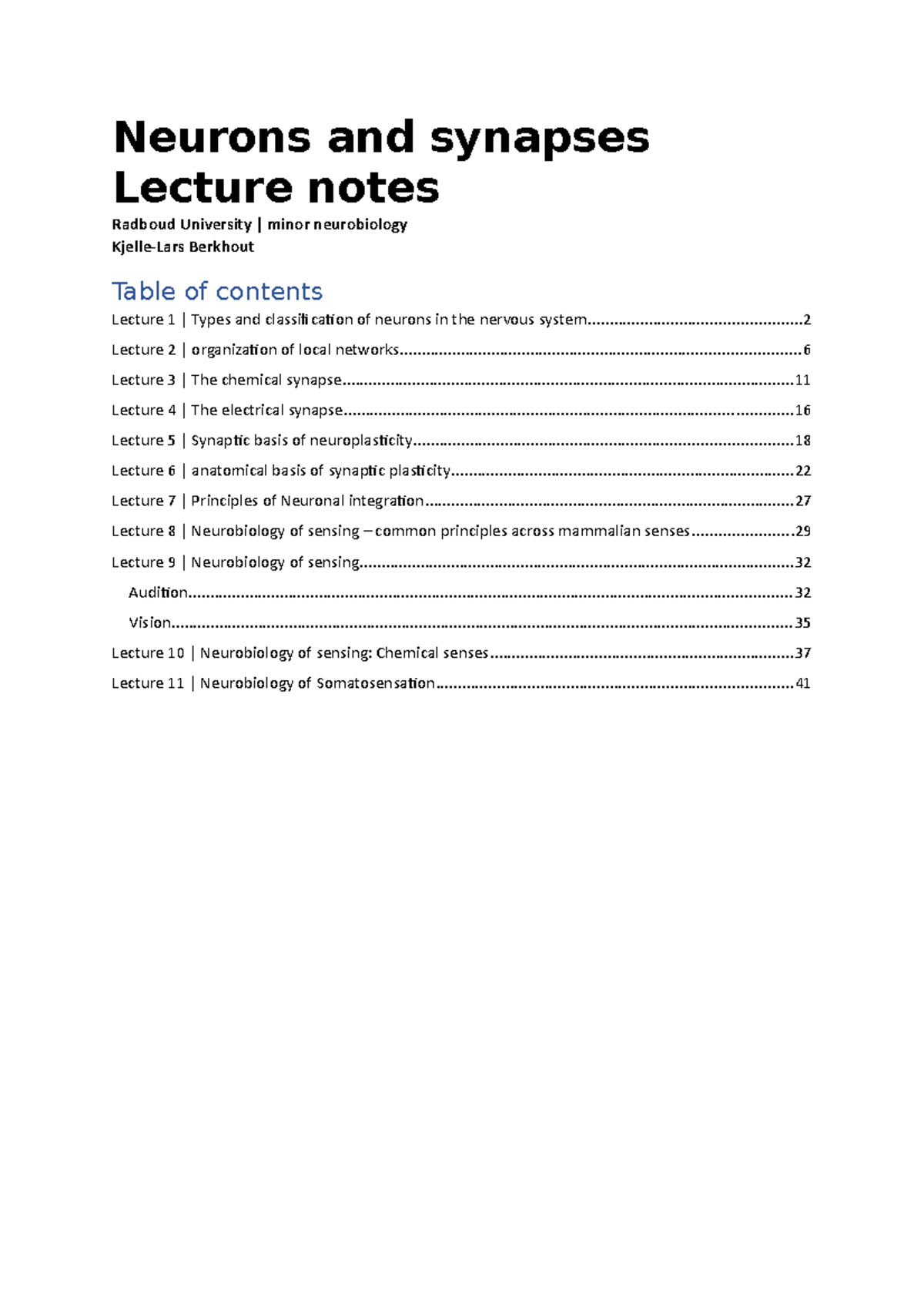 Neurons And Synapses Lecture Notes Neurons And Synapses Lecture Notes