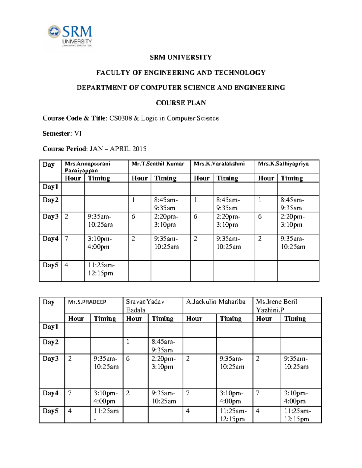 Cs0308 Logic In Computer Science Srm University Faculty Of 8190