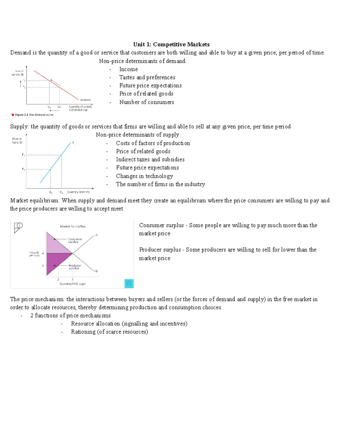 IB SL econ final exam chapter notes - Unit 1: Competitive Markets ...