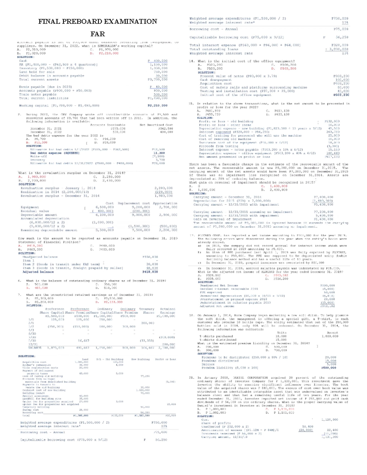 Final FAR - far acct - Accounting - FINAL PREBOARD EXAMINATION FAR ...
